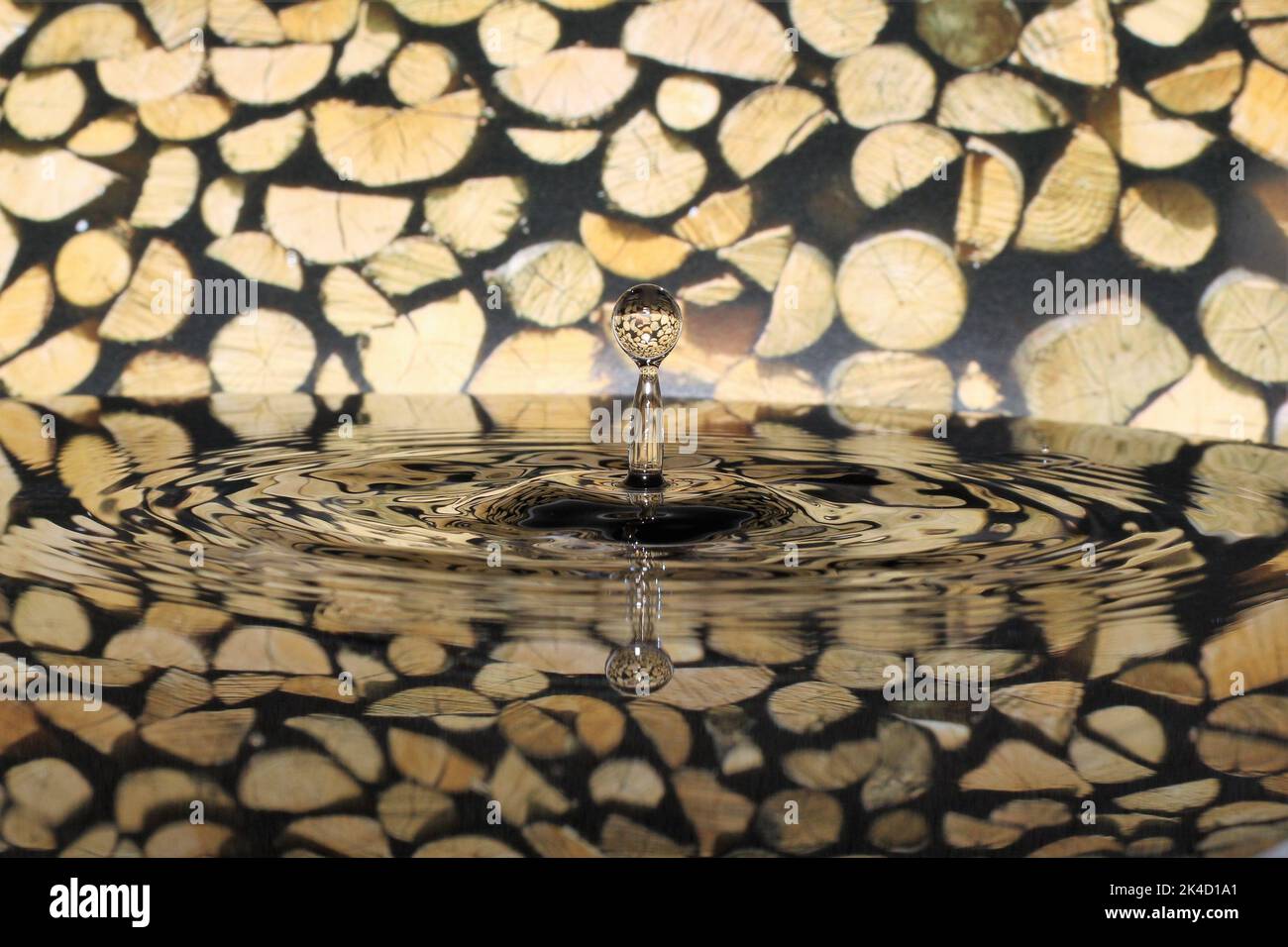 A water drop against the logs background Stock Photo - Alamy