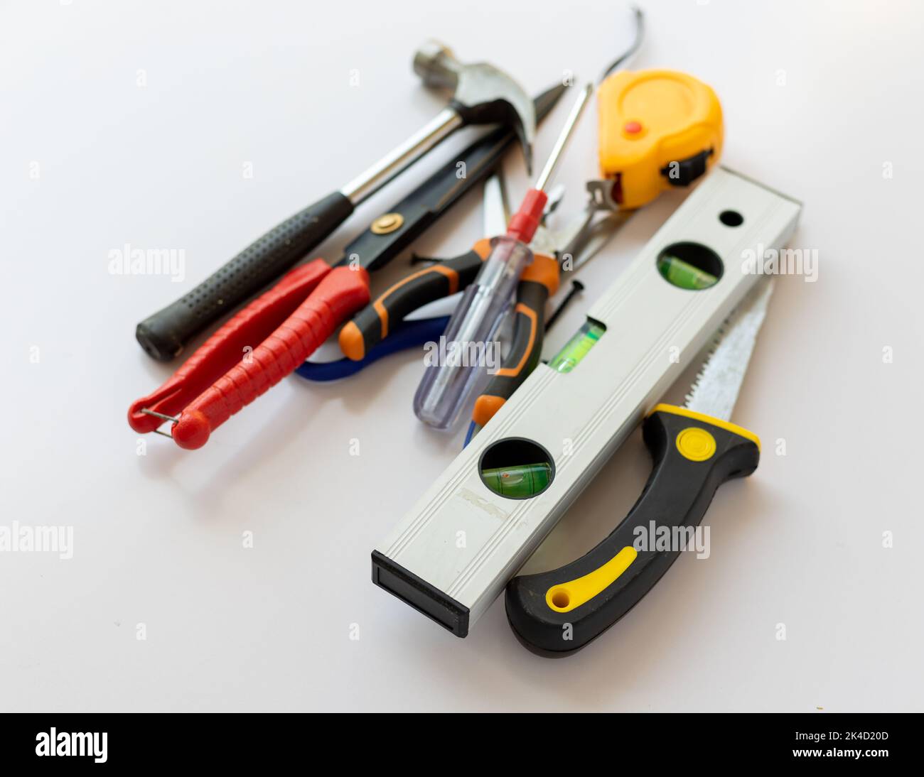 Equipments and hand tools set on a white isolated background with ...