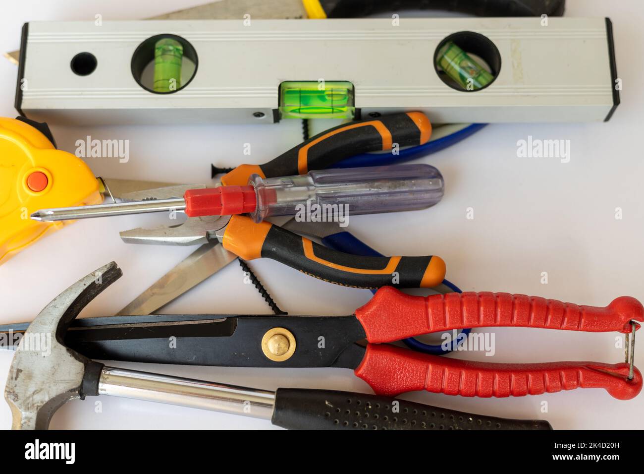 various renovation instruments and tools on white isolated background ...
