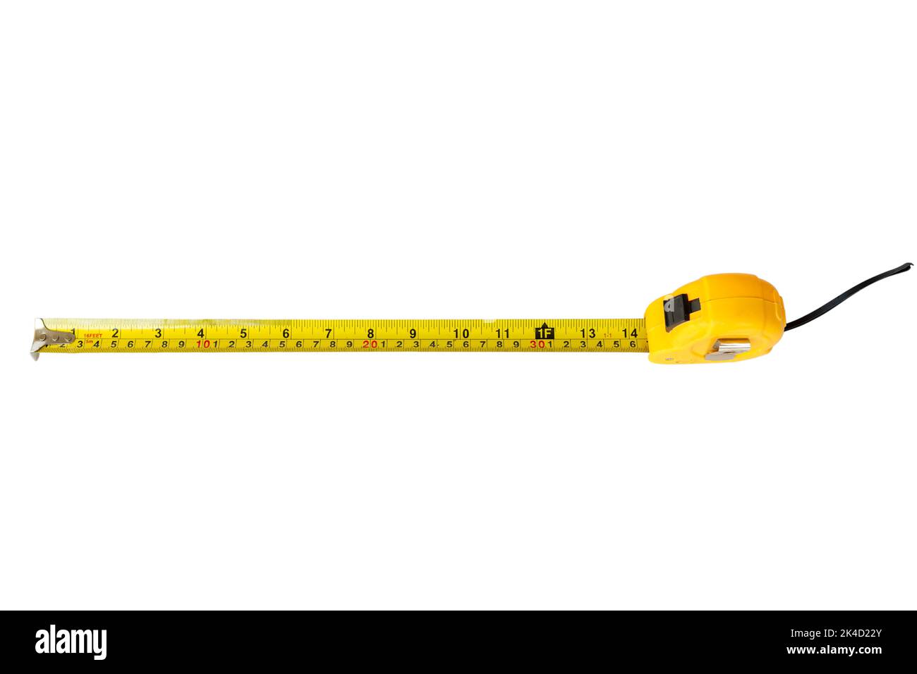 Yellow measuring tape open on a white background Stock Photo - Alamy