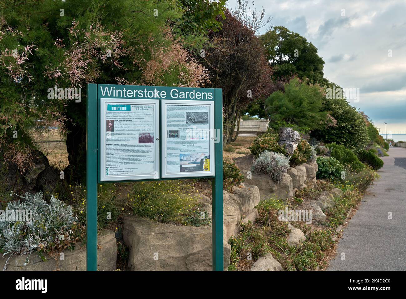 An information board inside Winterstoke Gardens in the East Cliff area of Ramsgate Stock Photo ...