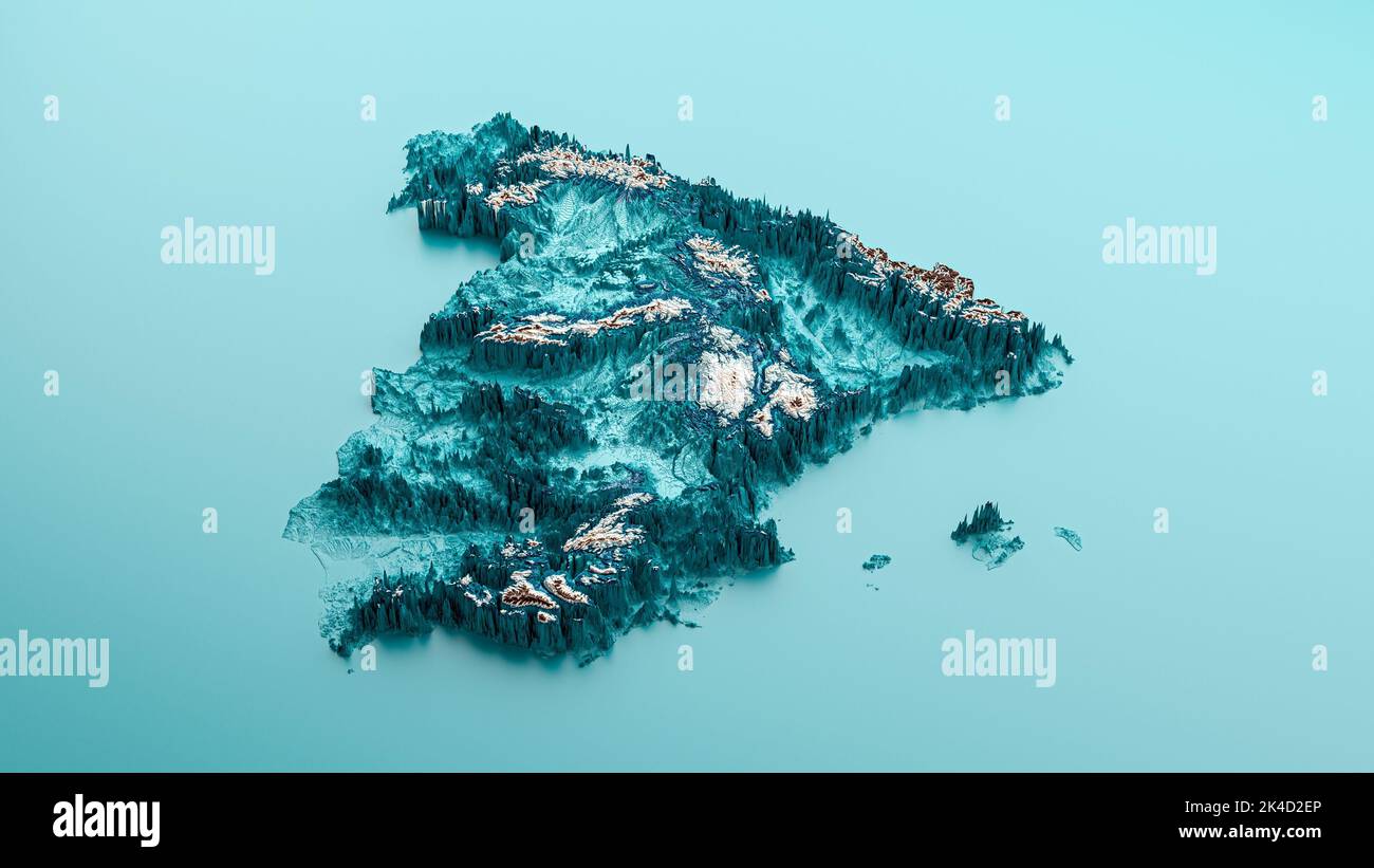 Topographic Spain Map Hypsometric Spanish Elevation tint Spectral ...