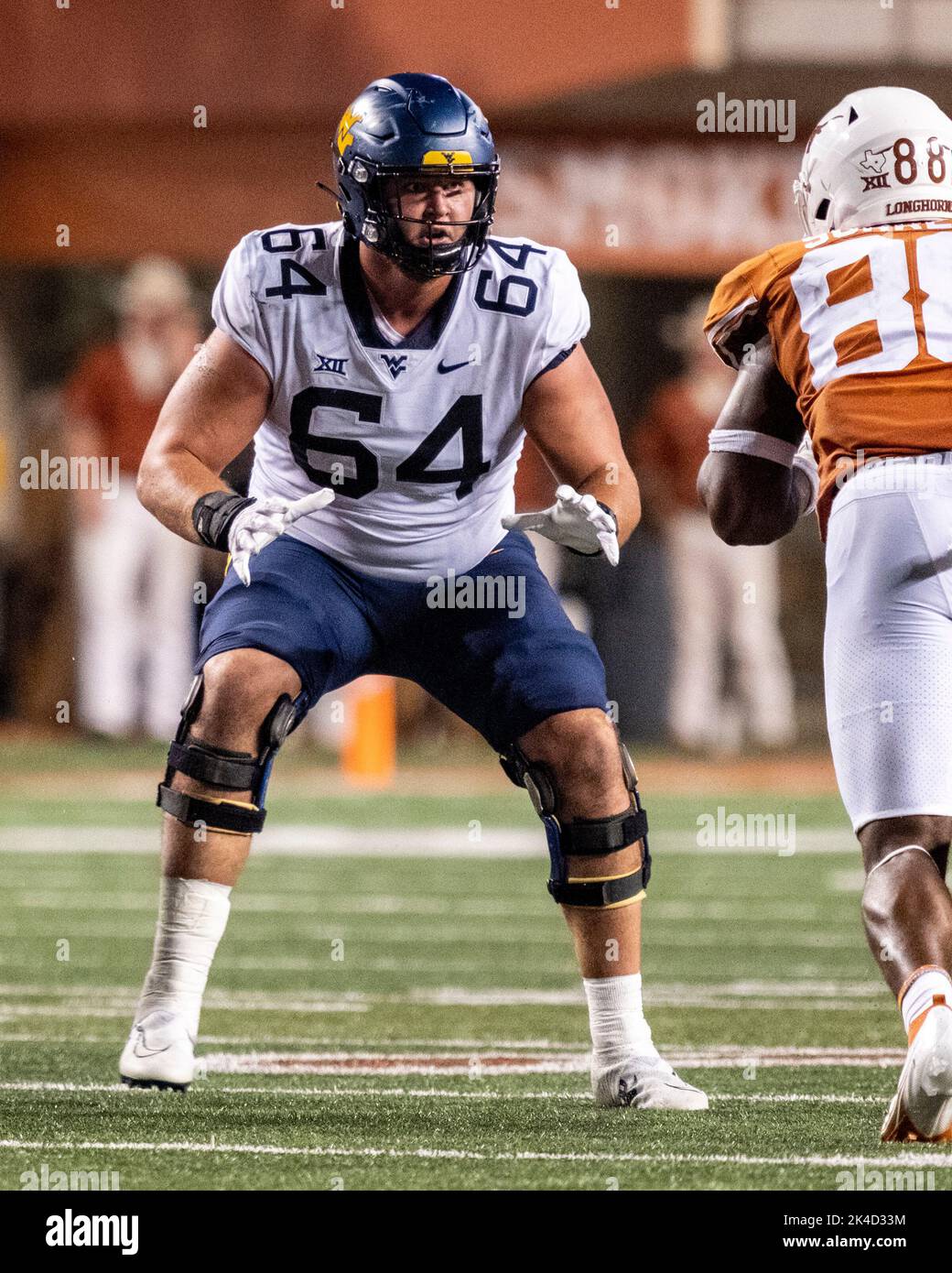 October 1, 2022. Wyatt Milum #64 of the West Virginia Mountaineers in ...