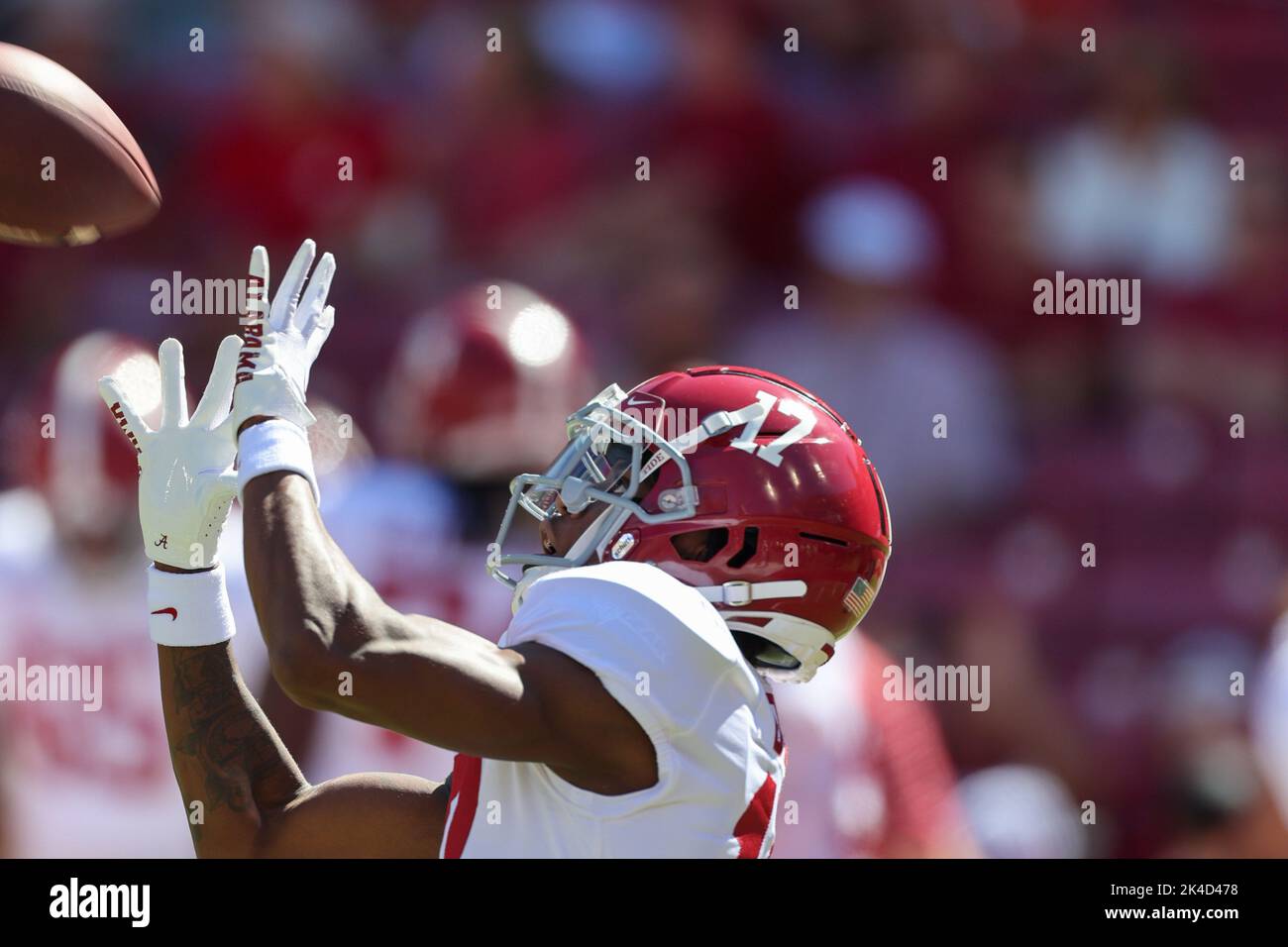 Him. 1st Oct, 2022. Isaiah Bond #17 Alabama receiver looks in a ball ...