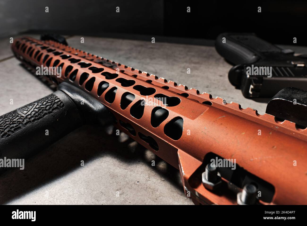 A closeup of a rifle at San Diego gunshow exhibition Stock Photo - Alamy