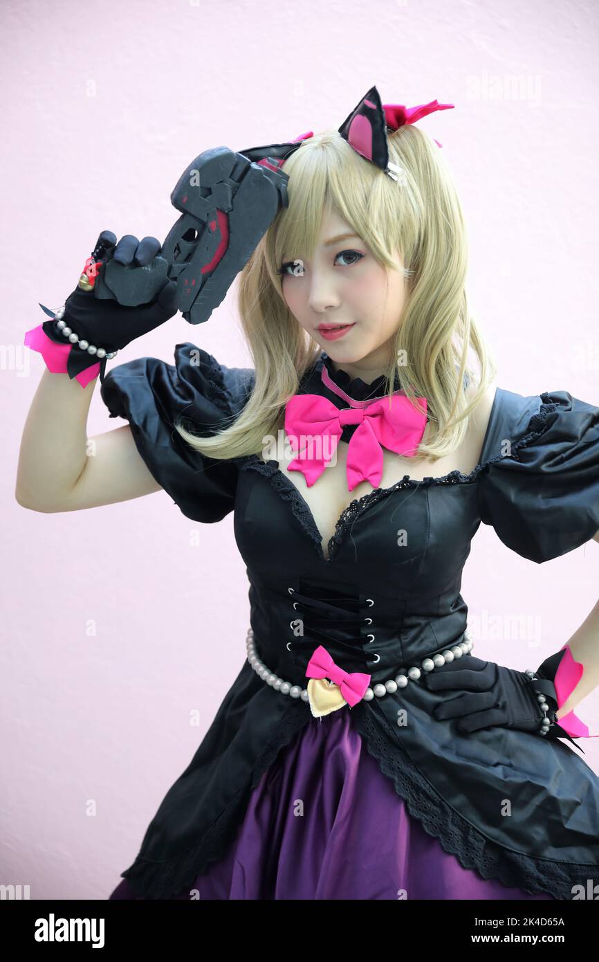 Japan anime cosplay , portrait of girl cosplay in pink room background ...