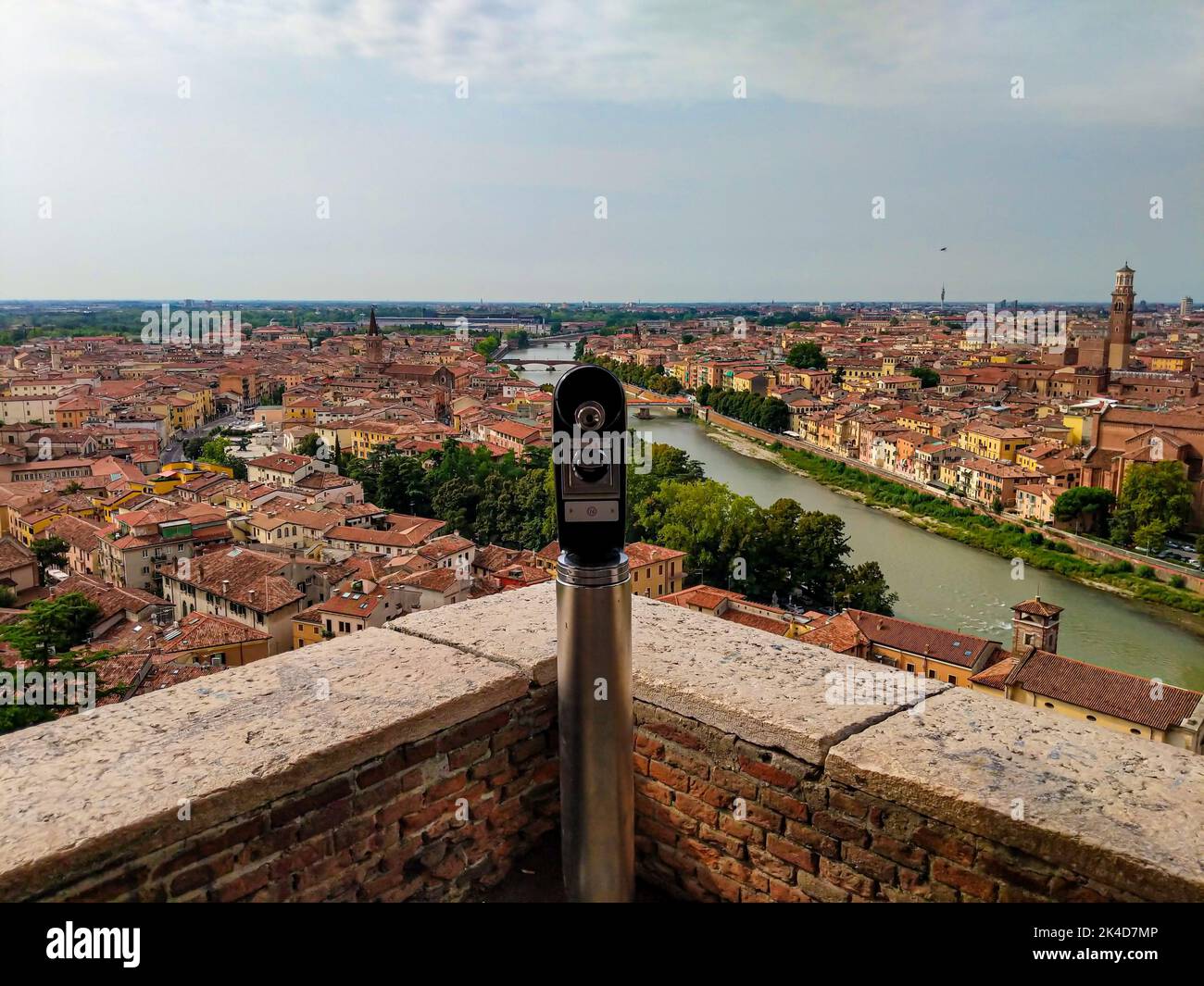 Tower viewer in the foreground and the city of Verona in background ...