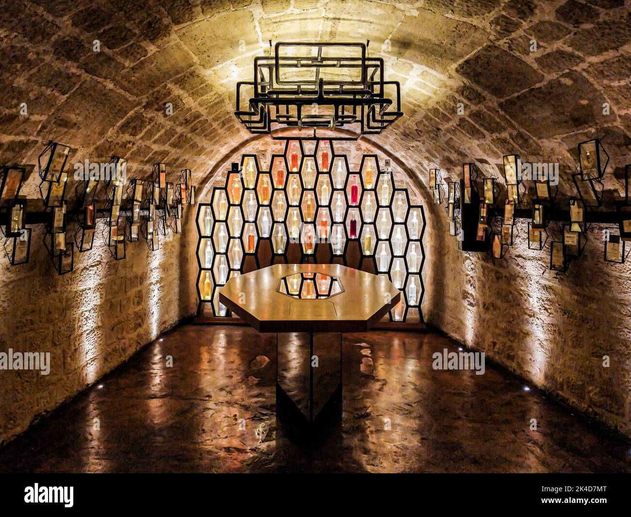 Design Cave Wine with beautiful bottles and low light in France Stock ...