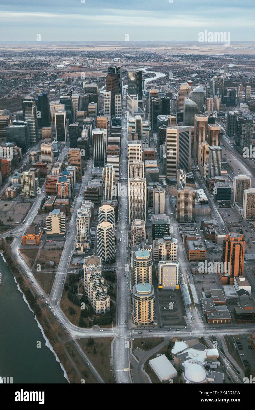 Aerial and vertical orientation of city buildings and roads Stock Photo ...