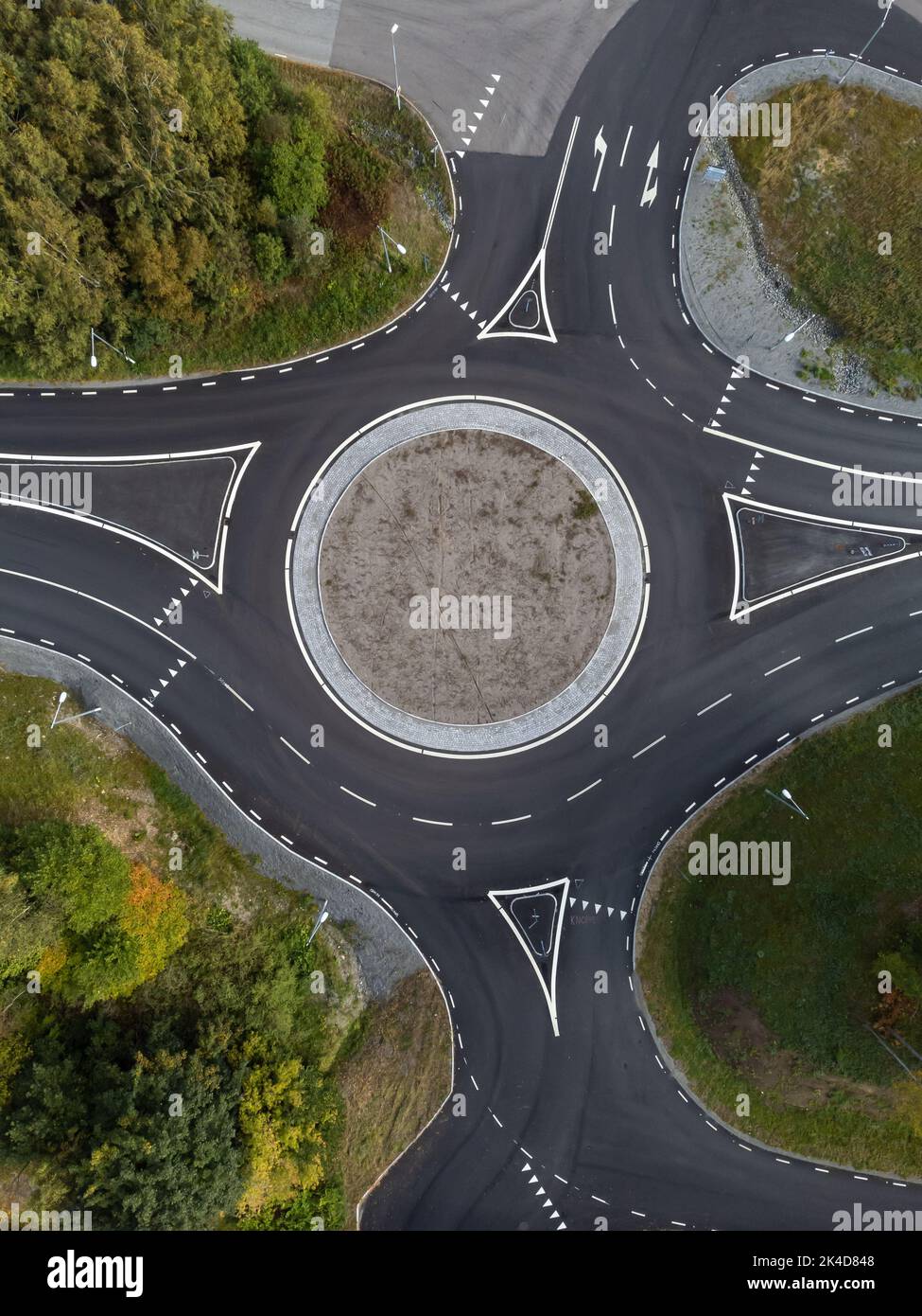 Birds Eye View Of A Traffic Roundabout Roads Lanes With No Cars