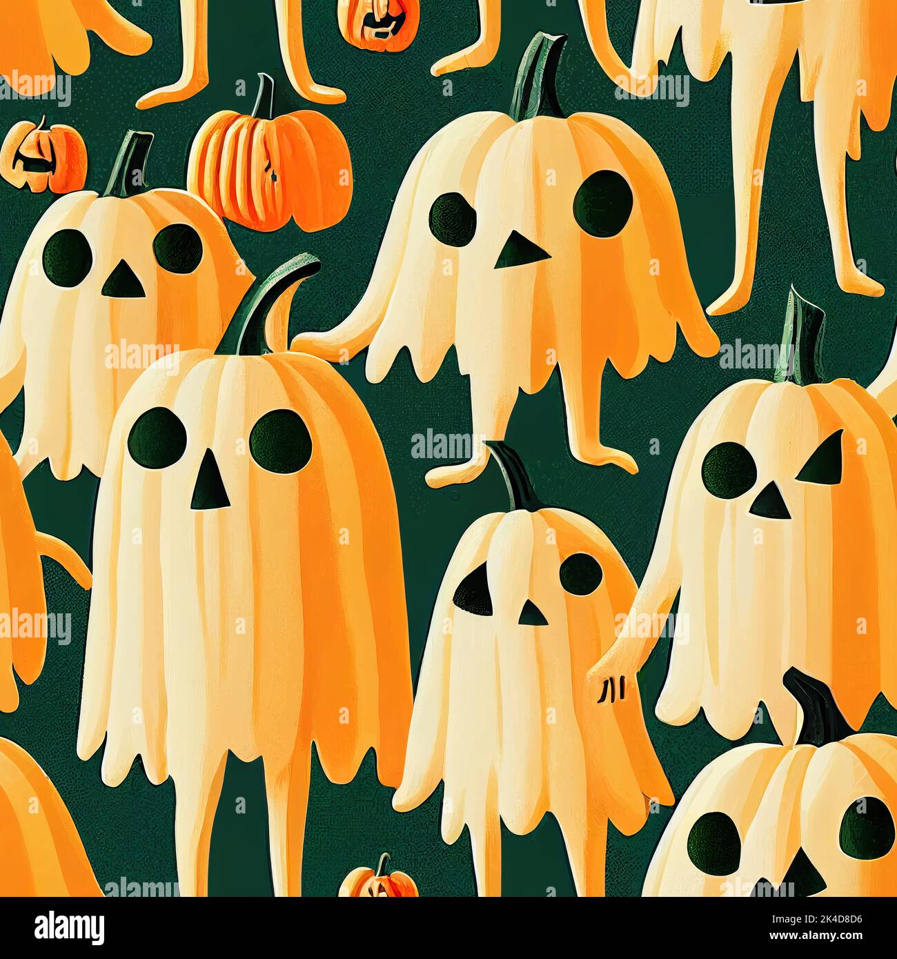 Halloween seamless pattern, Doodle cute ghosts Simple spooky character ...