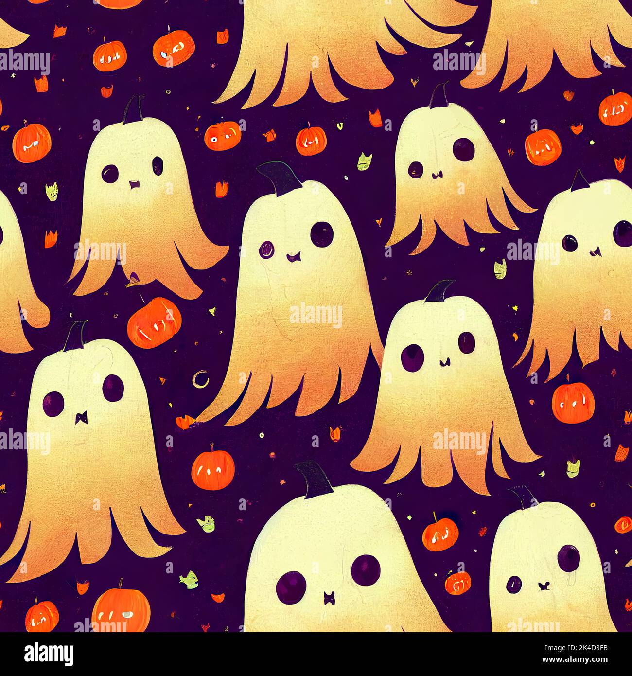 Halloween seamless pattern, Doodle cute ghosts Simple spooky character ...