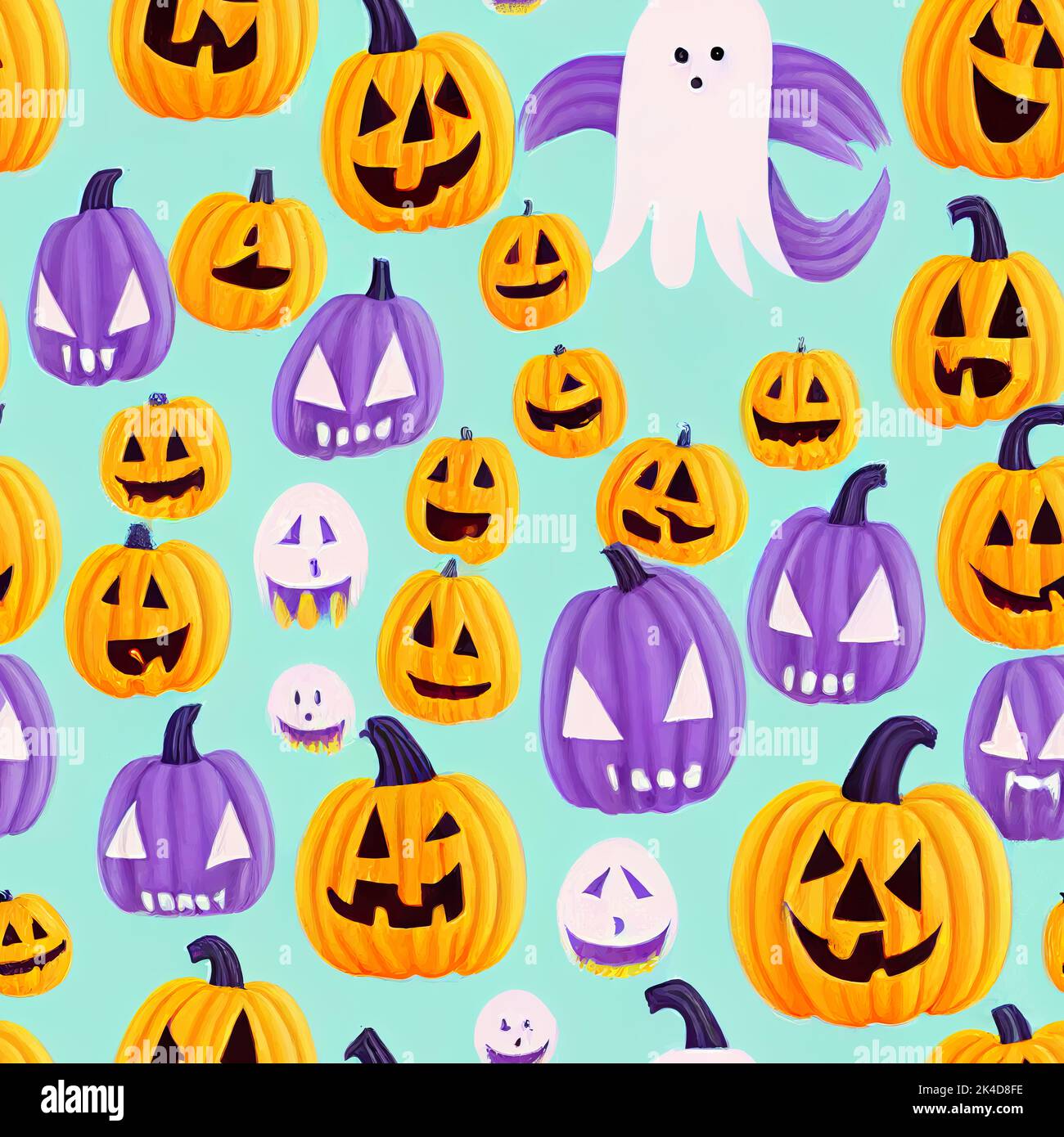 Halloween seamless pattern, Doodle cute ghosts Simple spooky character ...