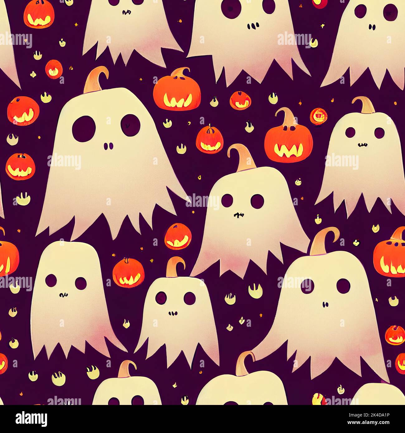 Halloween seamless pattern, Doodle cute ghosts Simple spooky character ...