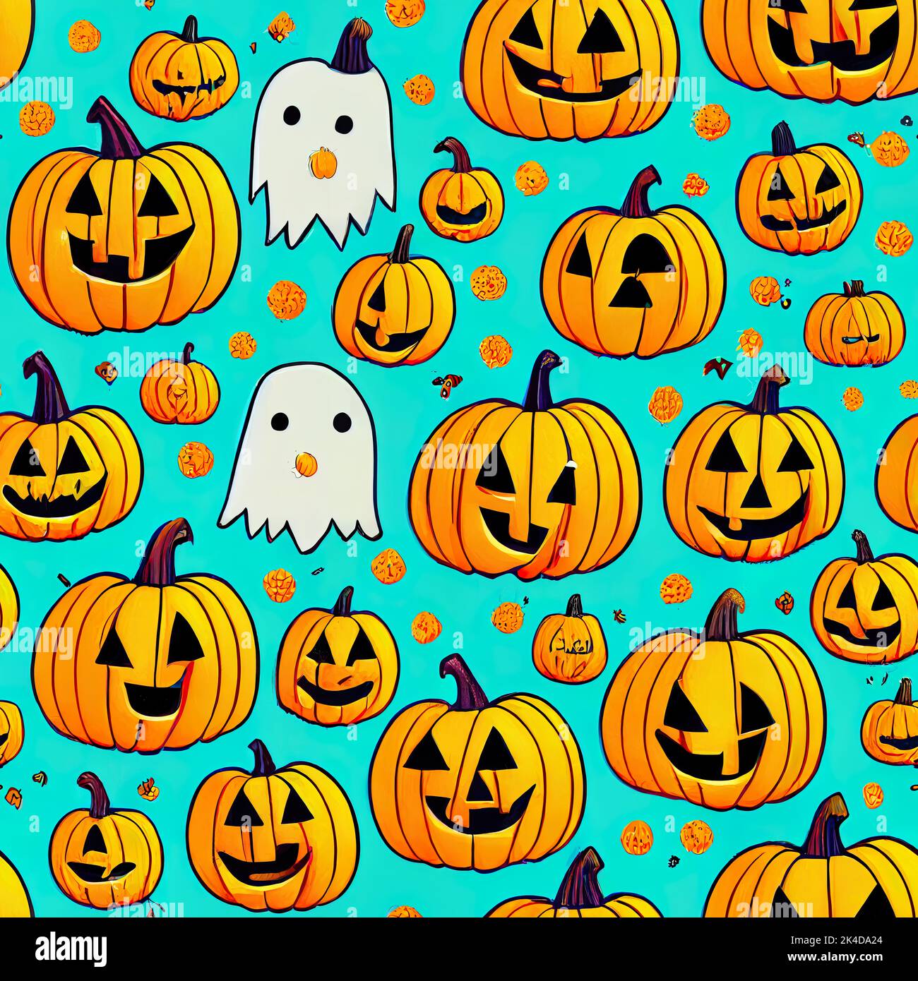 Halloween seamless pattern, Doodle cute ghosts Simple spooky character ...