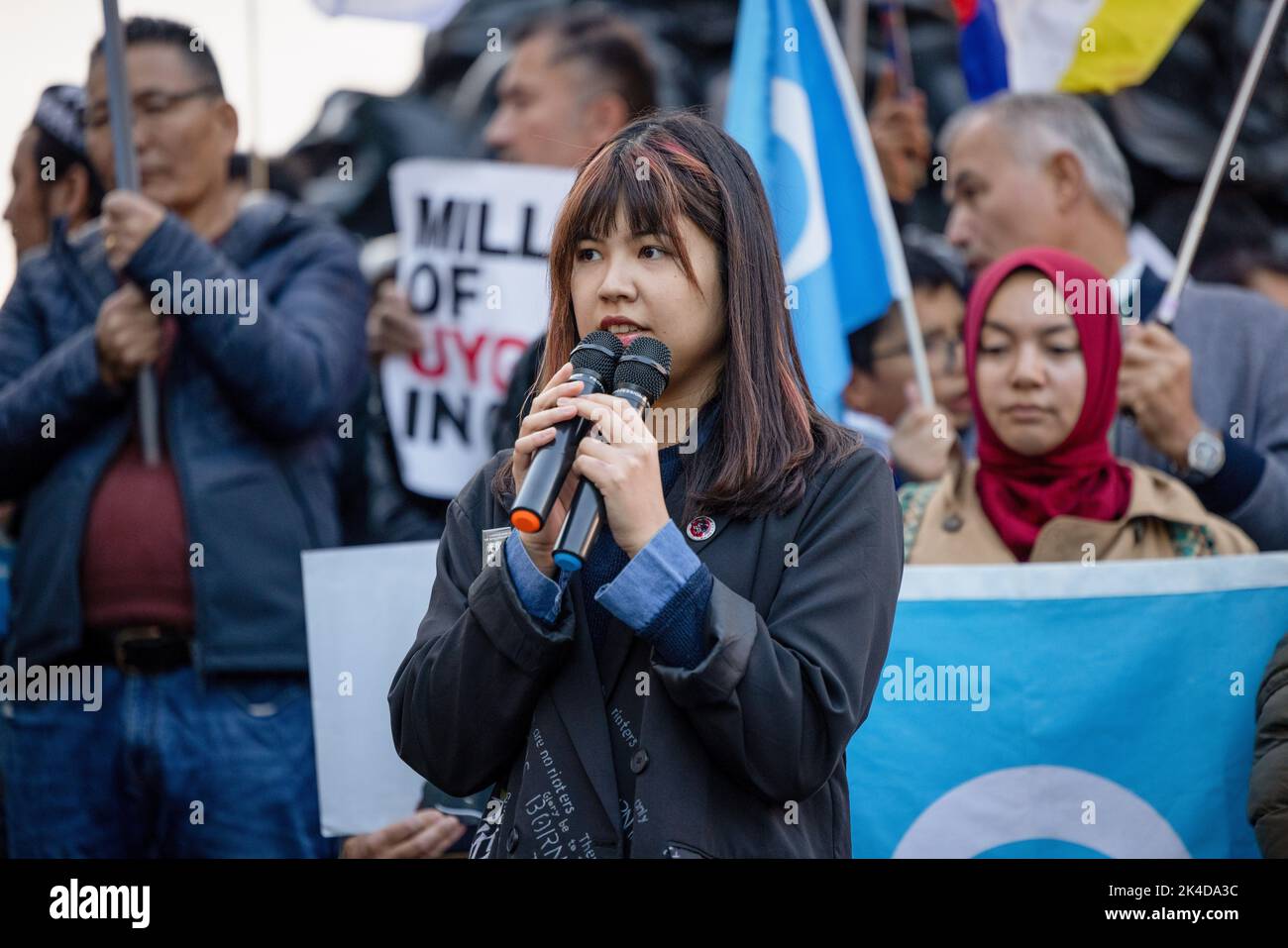 Catherine, a young activist from Hong Kong, makes speeches during the ...