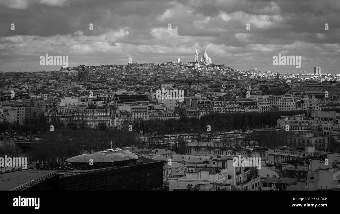 Paris skyline view from Eiffel Tower. Black and white Stock Photo - Alamy