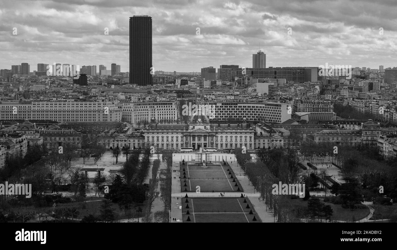 Paris skyline view from Eiffel Tower. Black and white Stock Photo - Alamy