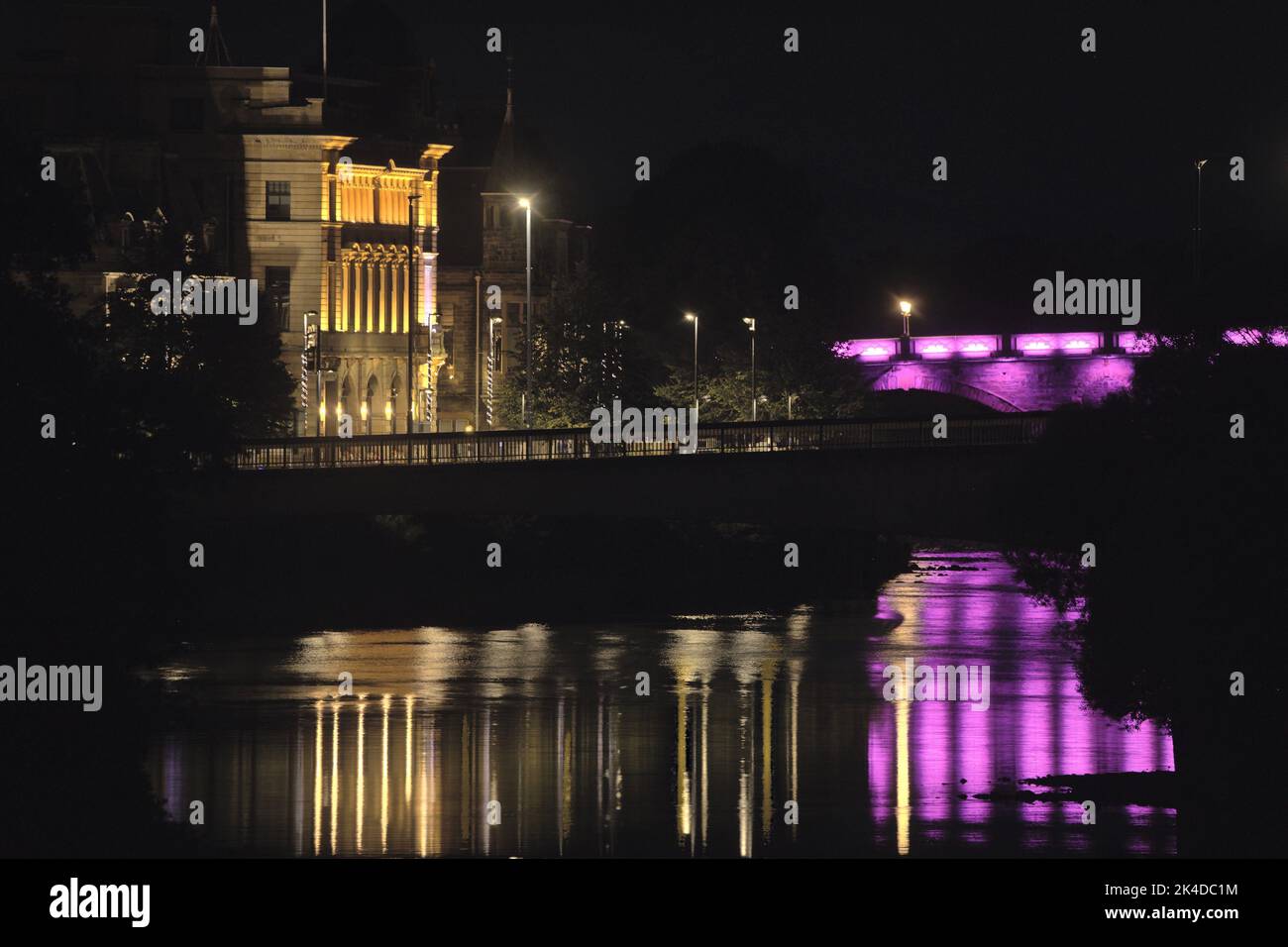 Tay Street, Perth, from across the river, by night: buildings lit ...