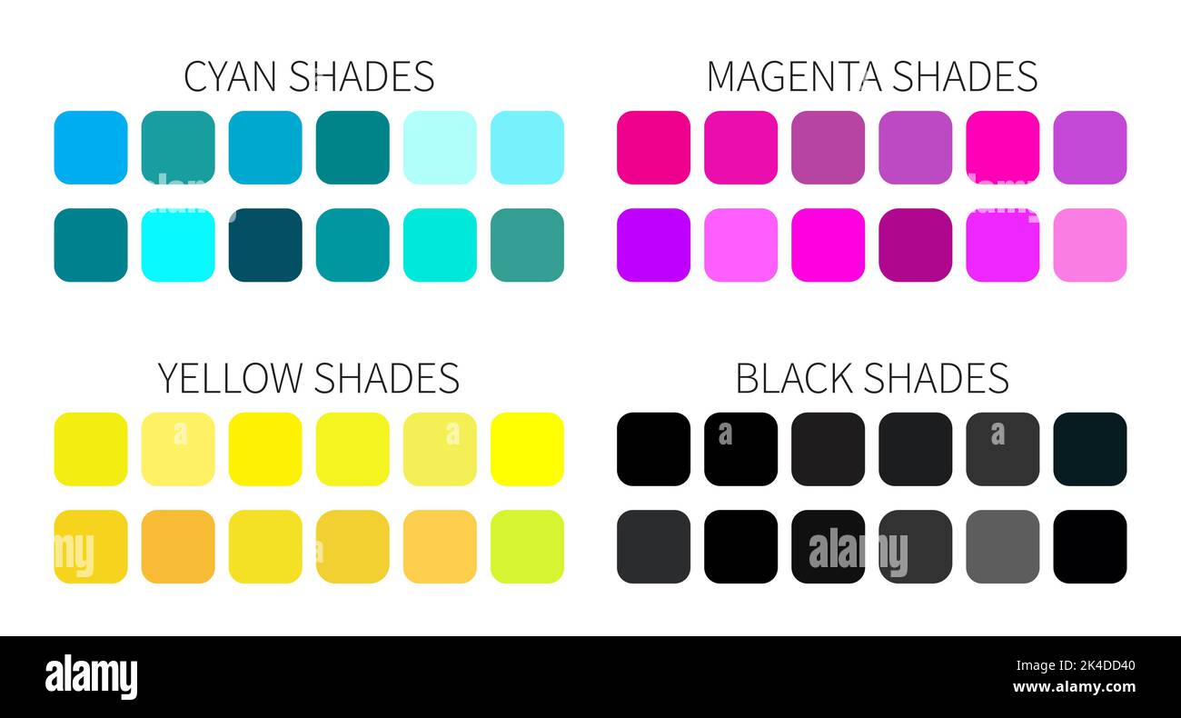Cyan, Magenta, Yellow and Black CMYK Color Shades Isolated Vector Stock ...