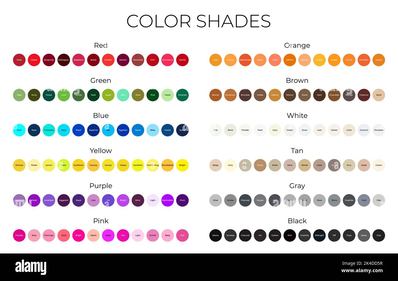 Color Shades Palette with Red, Orange, Green, Brown, Blue, White ...