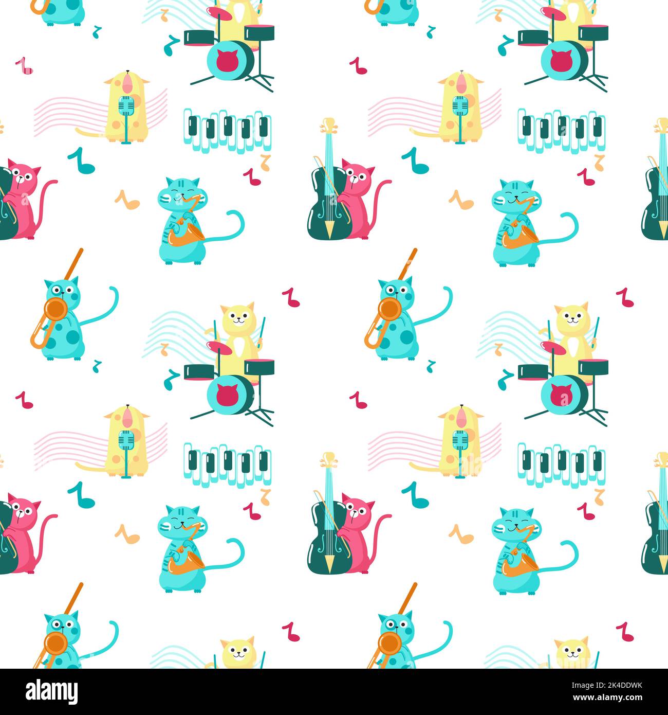 Vector seamless pattern with cute music cats Stock Vector Image & Art ...