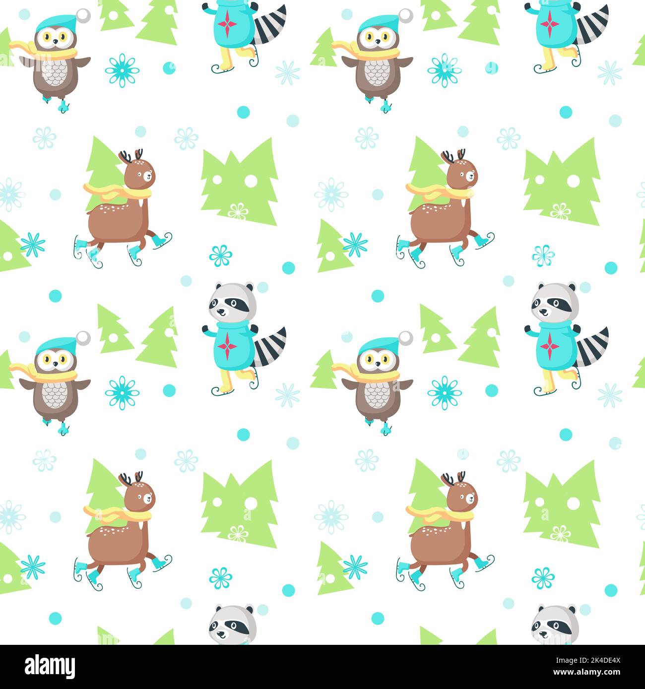 Vector seamless pattern with cute ice skating animals Stock Vector ...