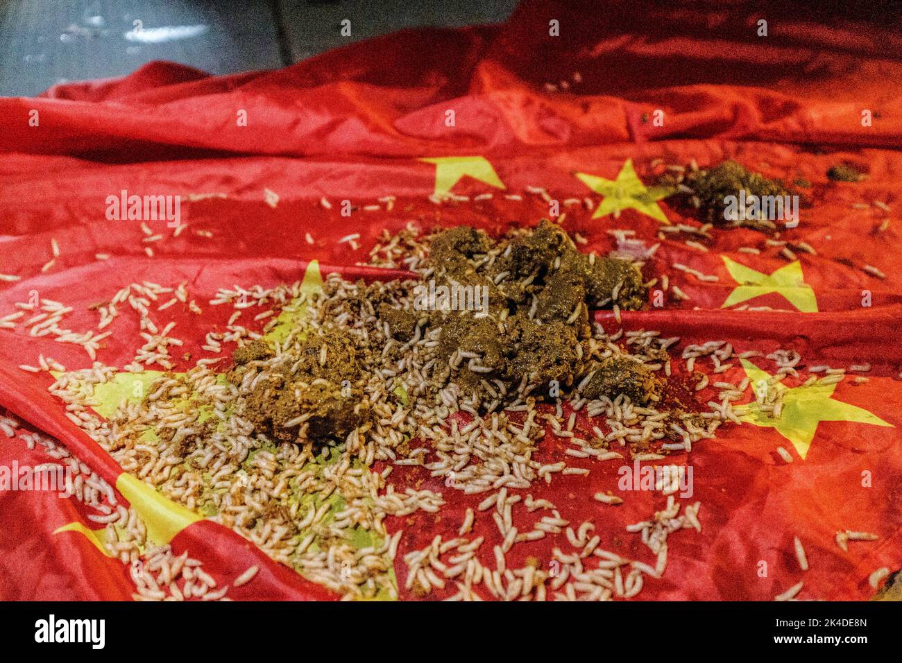 London, UK. 01st Oct, 2022. Feces and worm are seen on the Chinese ...