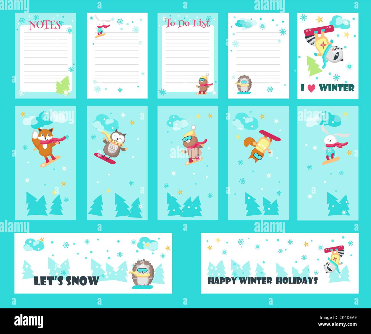 Vector set of cards with cute snowboarding animals Stock Vector Image ...