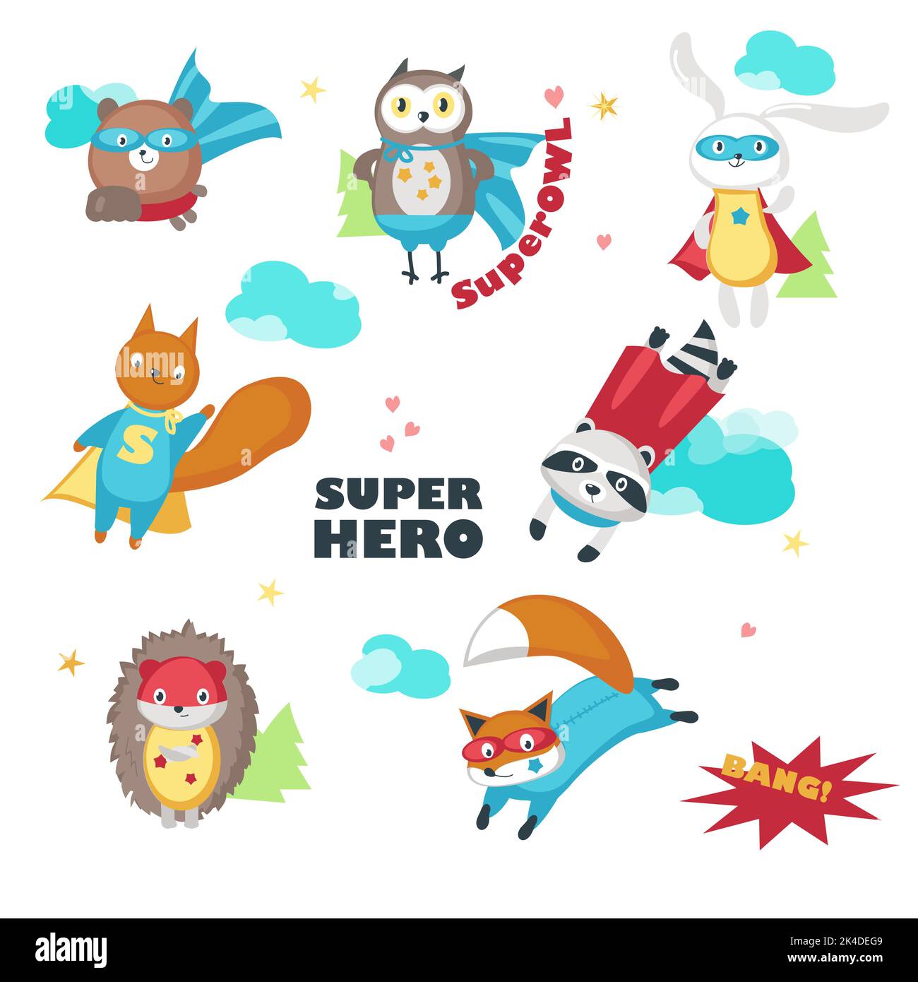 Cute little superhero animals vector isolated illustration Stock Vector ...