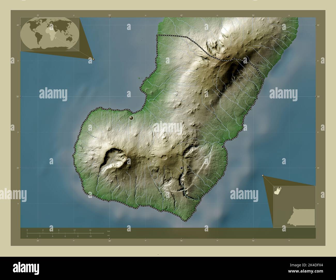 Bioko Sur, province of Equatorial Guinea. Elevation map colored in wiki ...