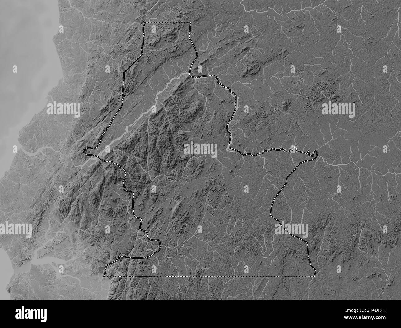 Centro Sur, province of Equatorial Guinea. Grayscale elevation map with ...