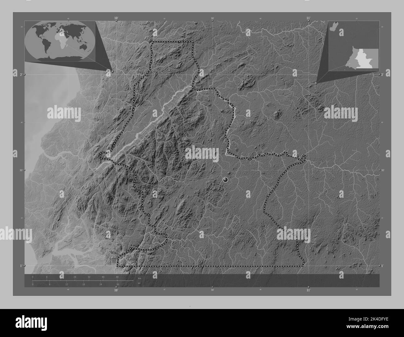 Centro Sur, province of Equatorial Guinea. Grayscale elevation map with ...