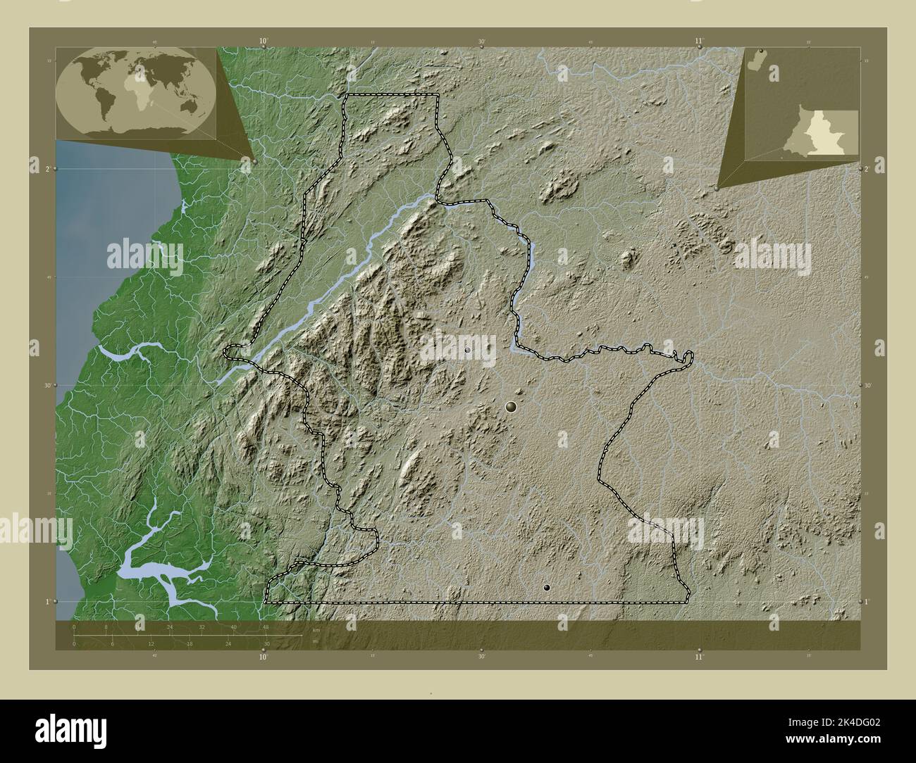 Centro Sur, province of Equatorial Guinea. Elevation map colored in ...