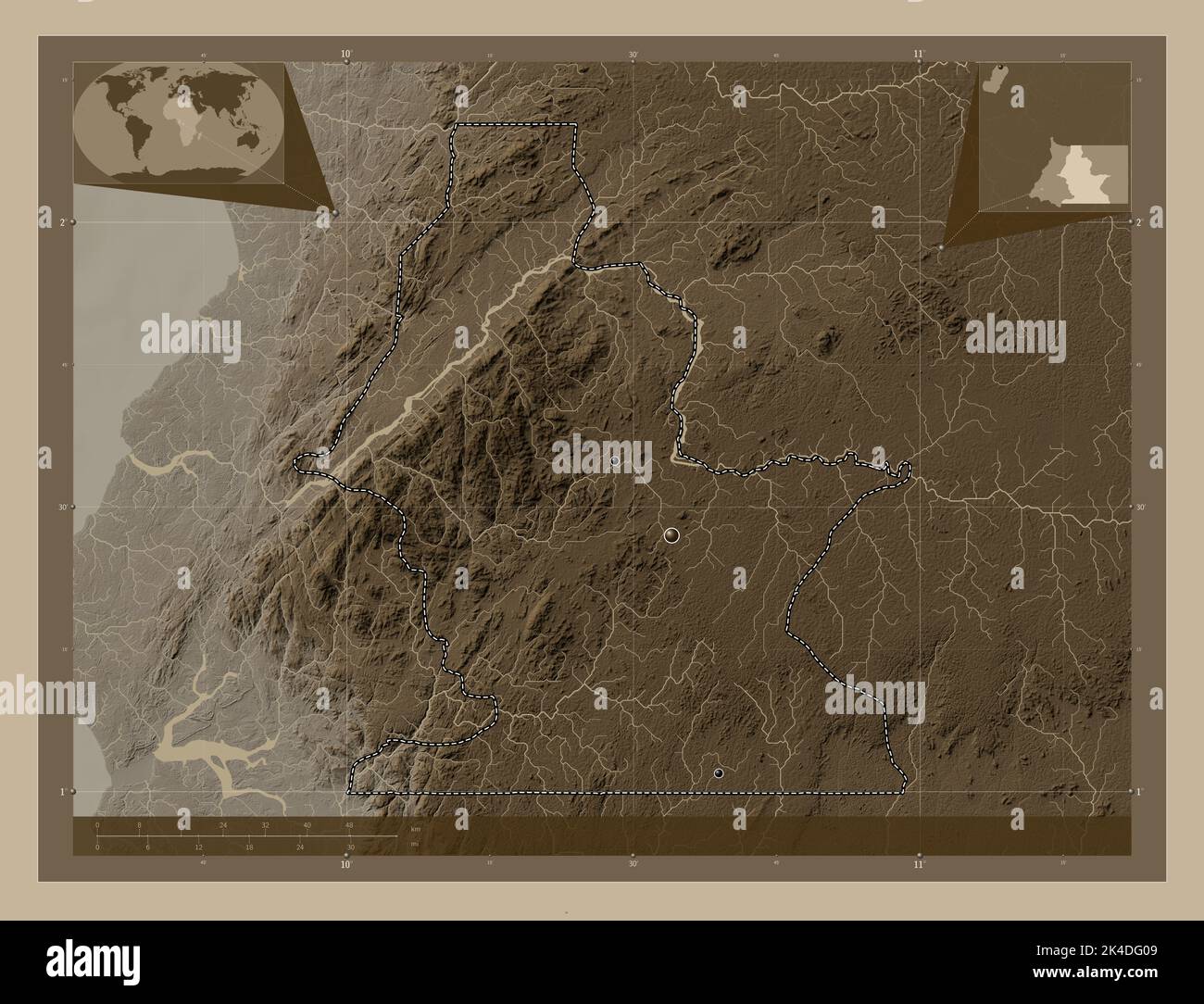 Centro Sur, province of Equatorial Guinea. Elevation map colored in ...