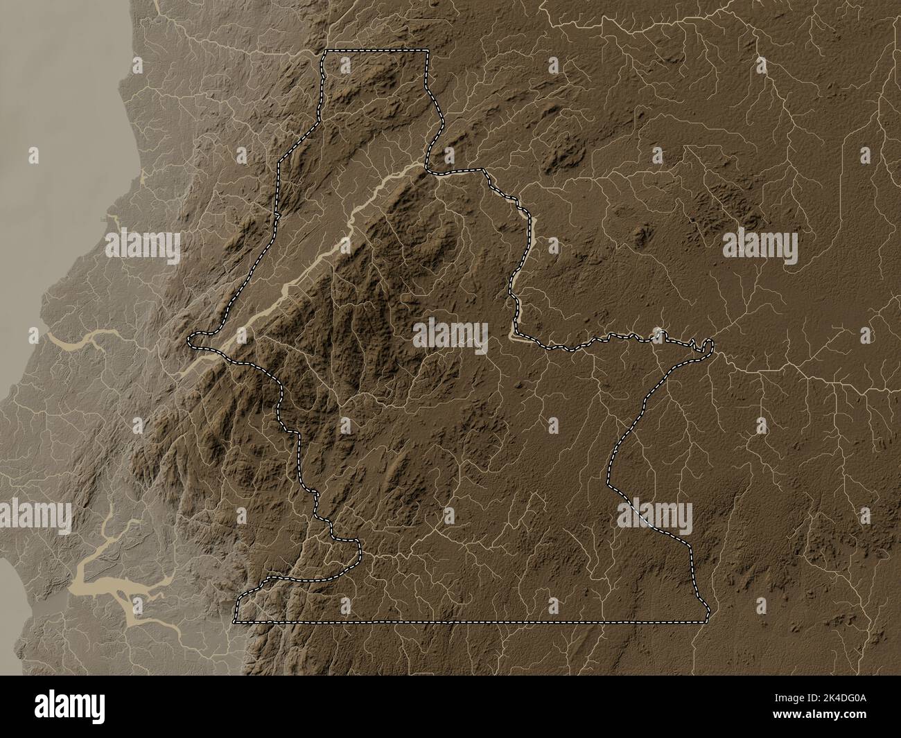 Centro Sur, province of Equatorial Guinea. Elevation map colored in ...