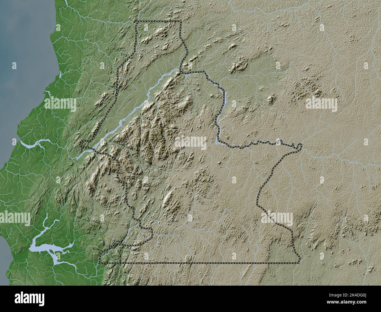 Centro Sur, province of Equatorial Guinea. Elevation map colored in ...