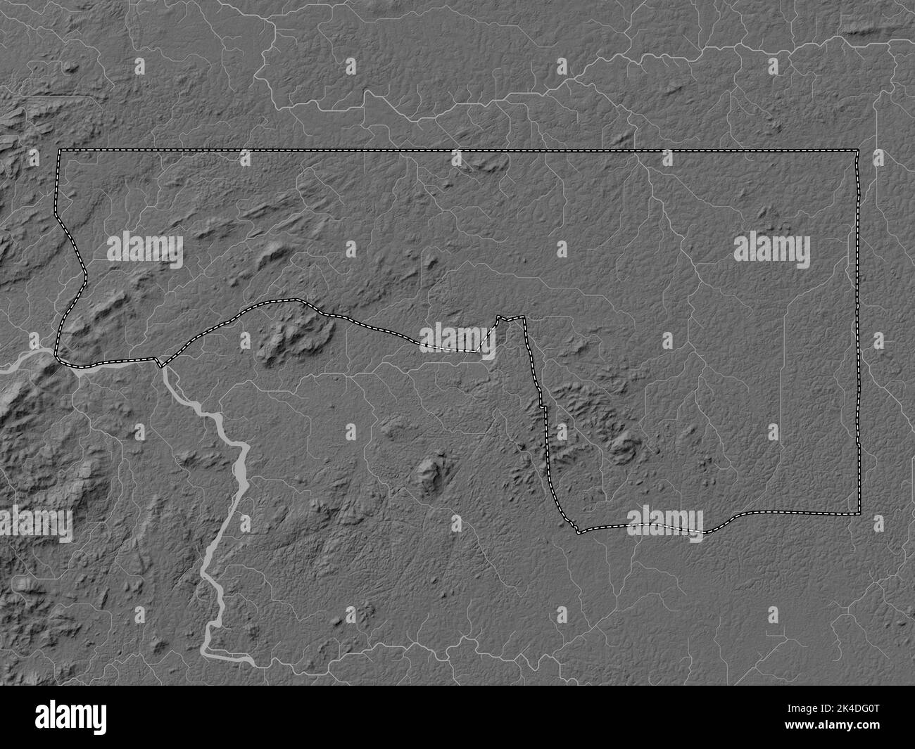 Kie-Ntem, province of Equatorial Guinea. Grayscale elevation map with ...