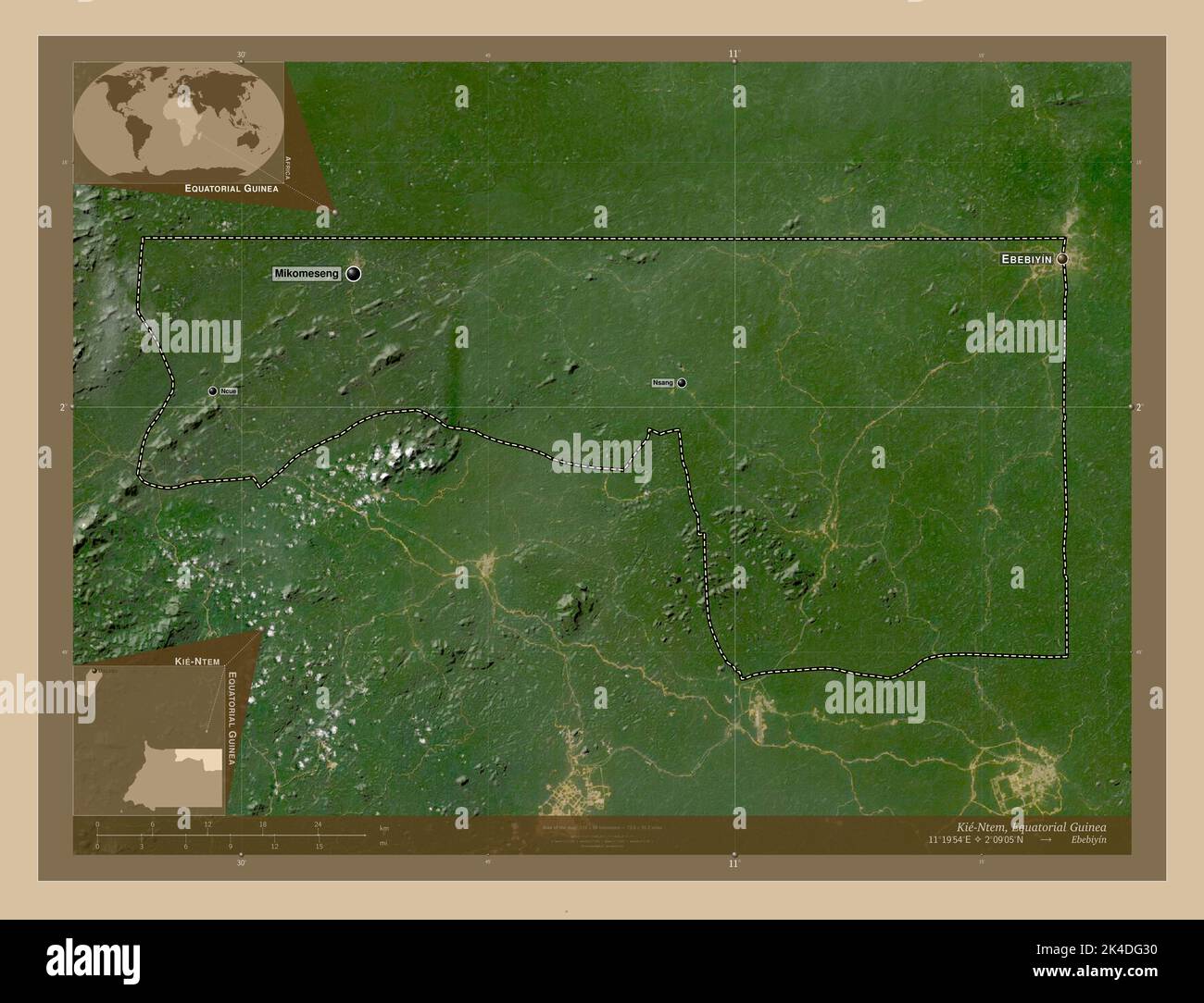 Kie-Ntem, province of Equatorial Guinea. Low resolution satellite map ...