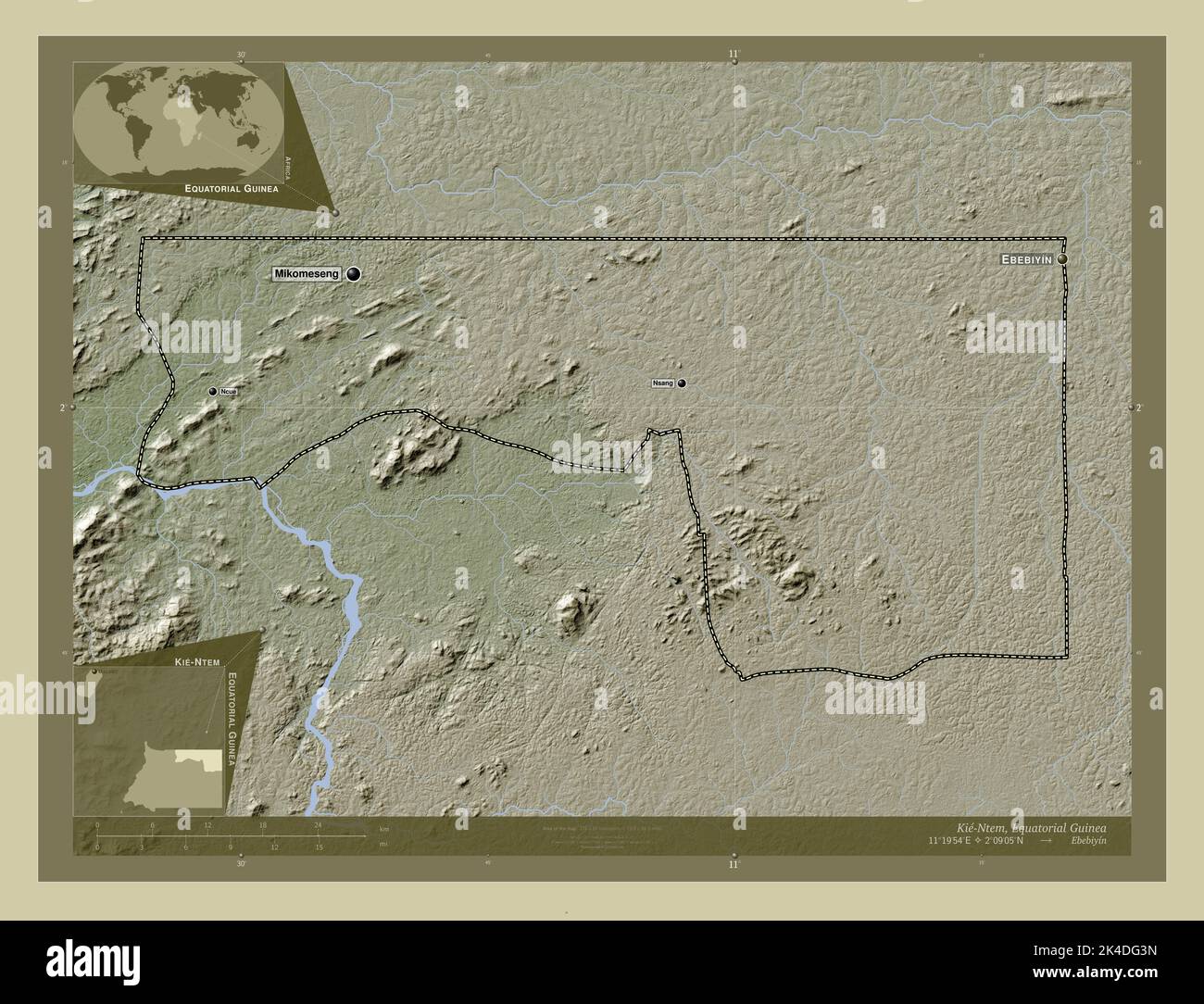Kie-Ntem, province of Equatorial Guinea. Elevation map colored in wiki ...