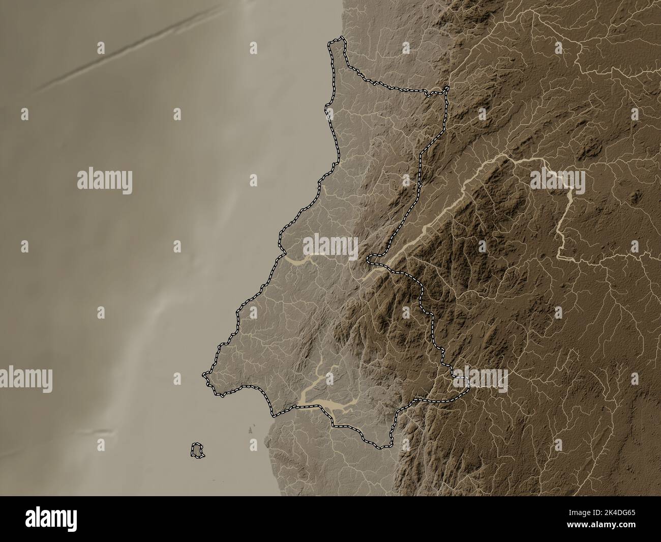 Litoral, province of Equatorial Guinea. Elevation map colored in sepia ...