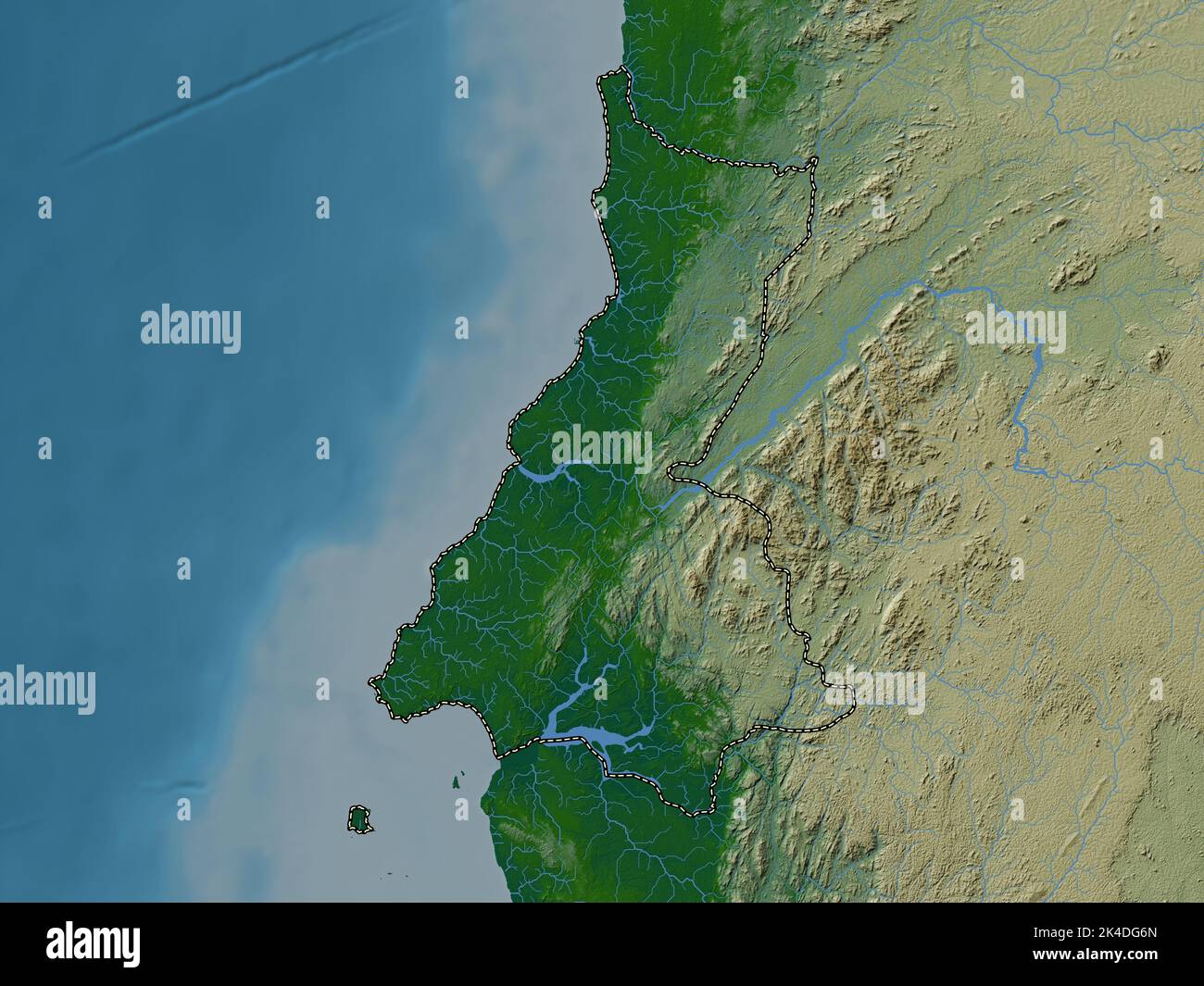 Litoral, province of Equatorial Guinea. Colored elevation map with ...