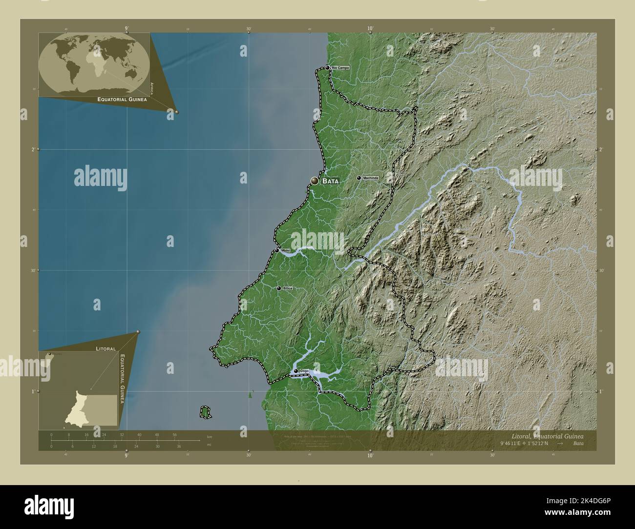Litoral, province of Equatorial Guinea. Elevation map colored in wiki ...