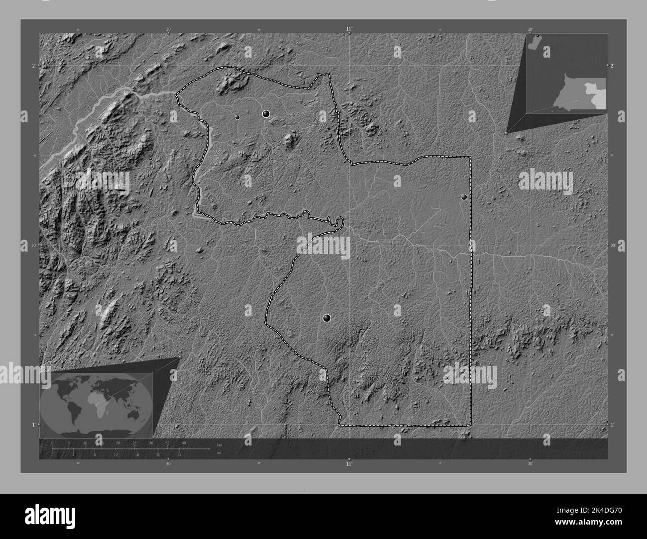 Wele-Nzas, province of Equatorial Guinea. Bilevel elevation map with ...