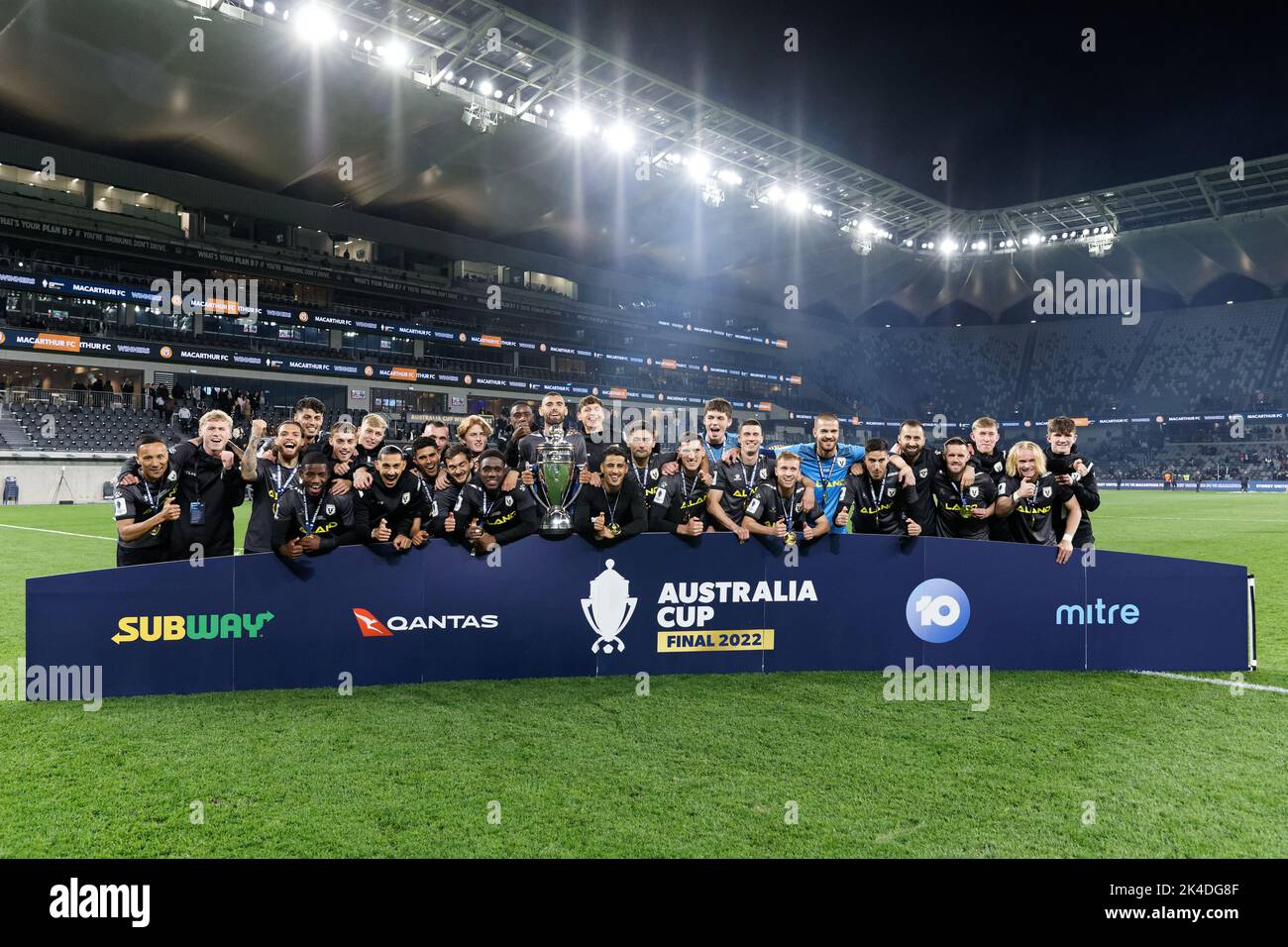 SYDNEY, AUSTRALIA - OCTOBER 1: Macarthur FC celebrate winning after the ...