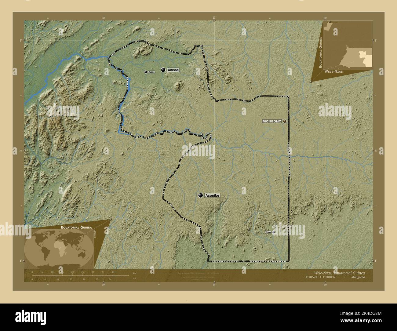 Wele-Nzas, province of Equatorial Guinea. Colored elevation map with ...