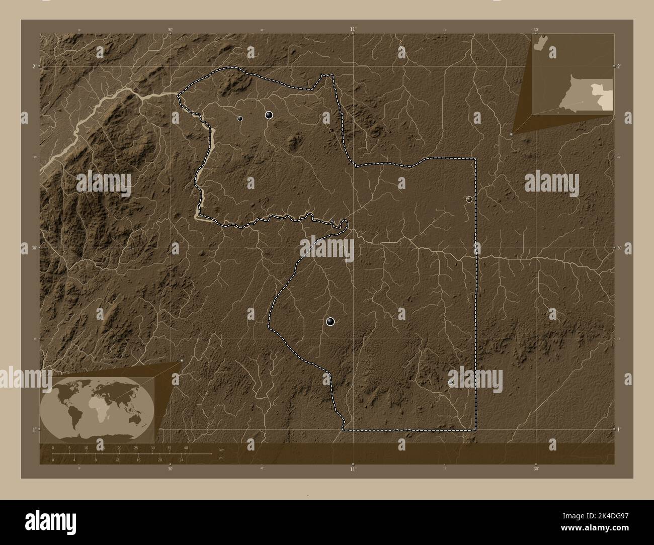 Wele-Nzas, province of Equatorial Guinea. Elevation map colored in ...
