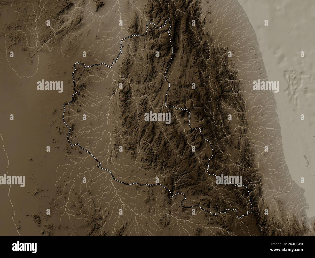 Anseba, region of Eritrea. Elevation map colored in sepia tones with ...