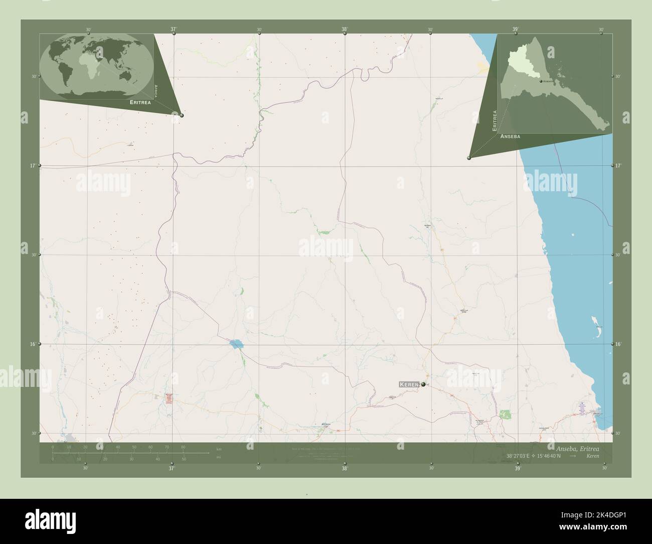 Anseba, region of Eritrea. Open Street Map. Locations and names of ...