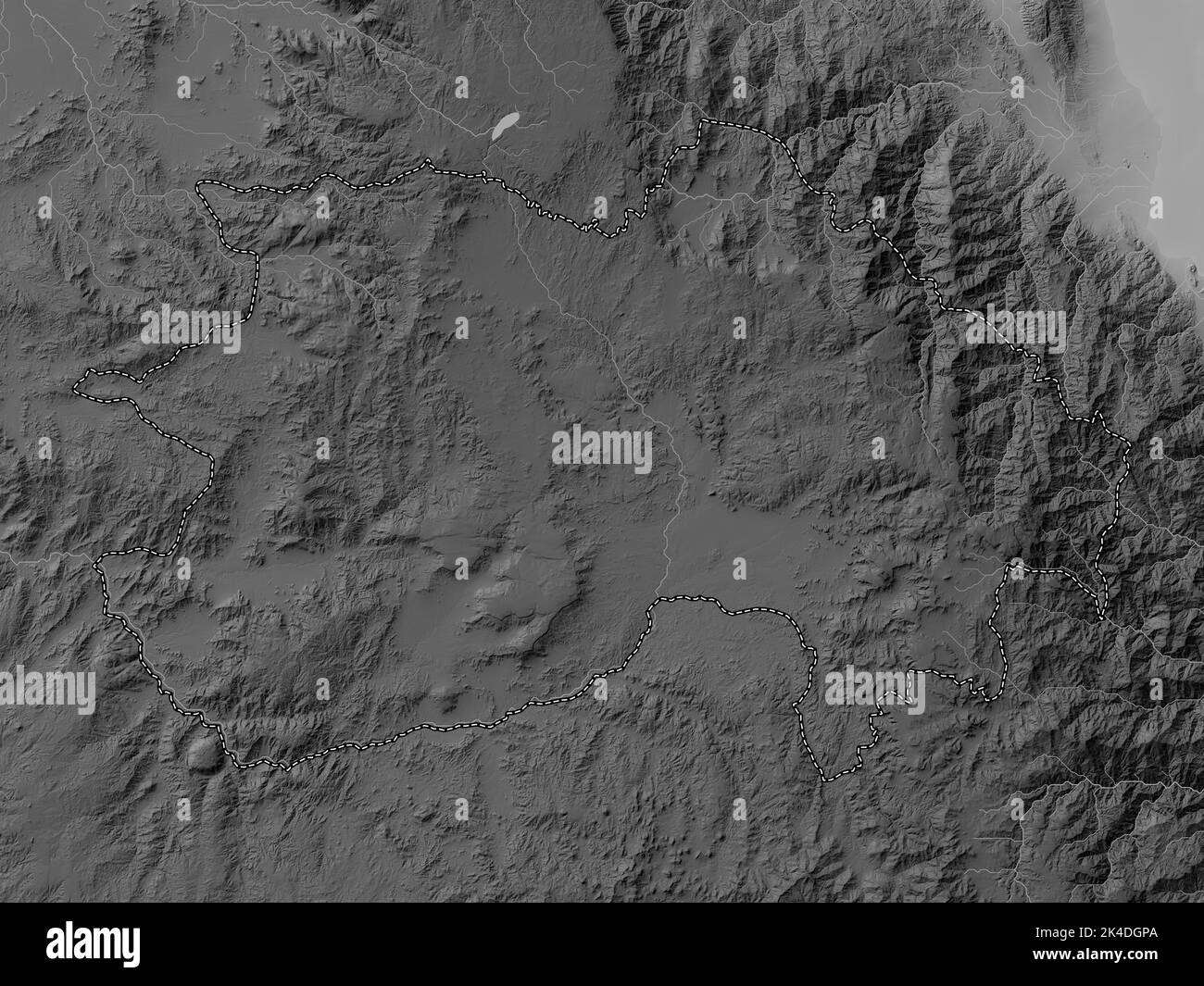 Debub, region of Eritrea. Grayscale elevation map with lakes and rivers ...